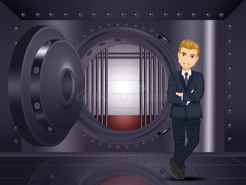 Man in the bank vault stock illustration. Illustration of combination ...
