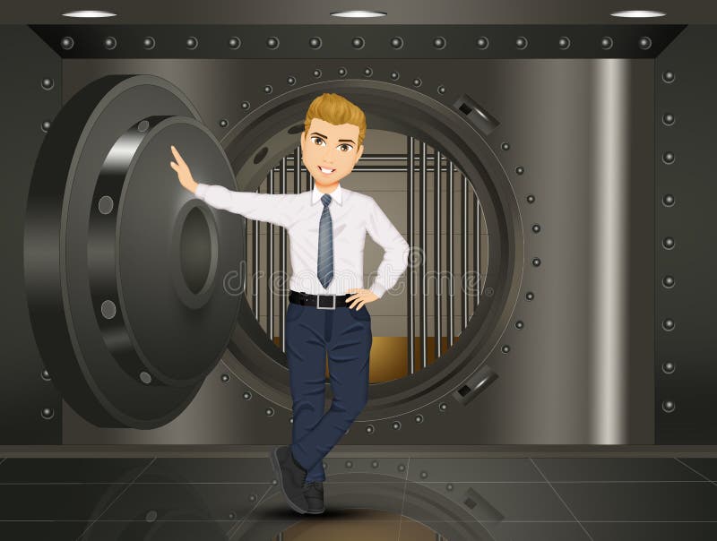 Man in the bank vault stock illustration. Illustration of security ...