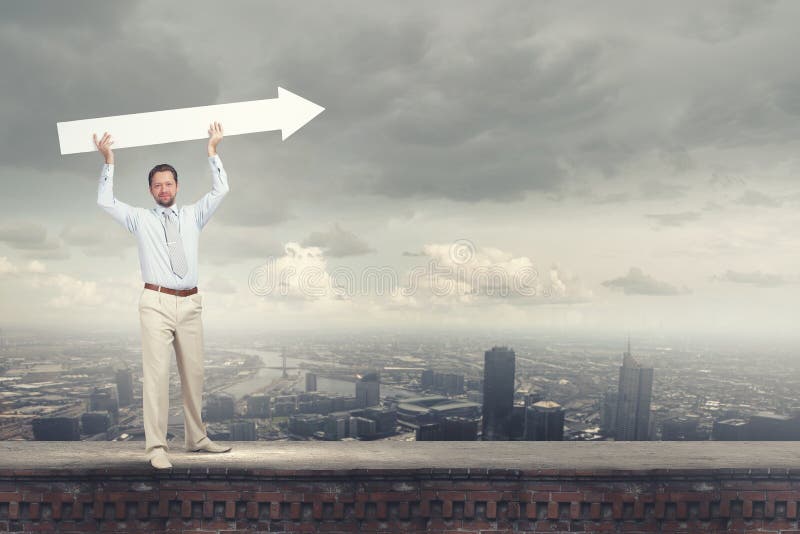 Man with banner stock photo. Image of goal, career, businessman - 48726412