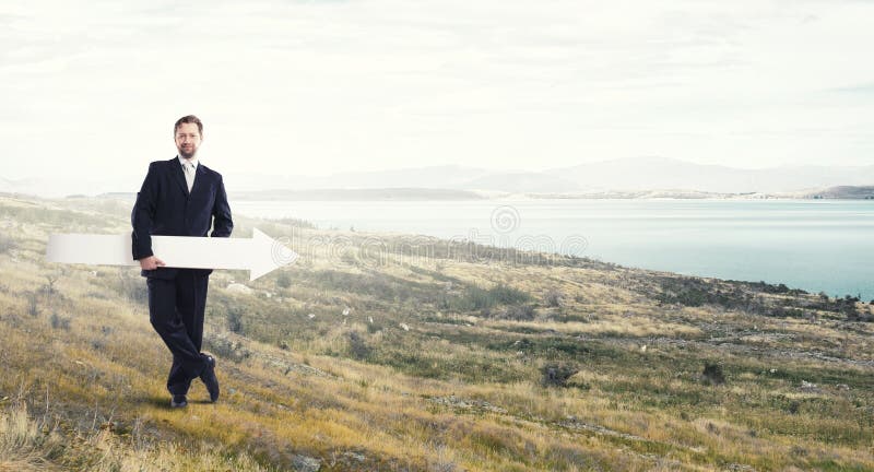 Man with banner stock image. Image of career, positive - 48761367