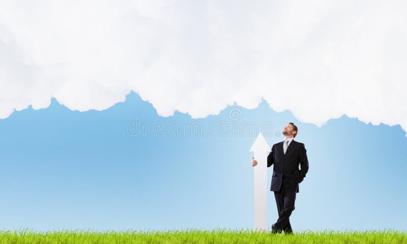 Man with banner stock photo. Image of career, sign, planet - 50023116