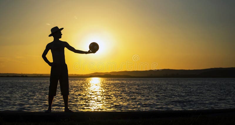 Man Banner Silhouette at Sunset Stock Photo - Image of happiness ...