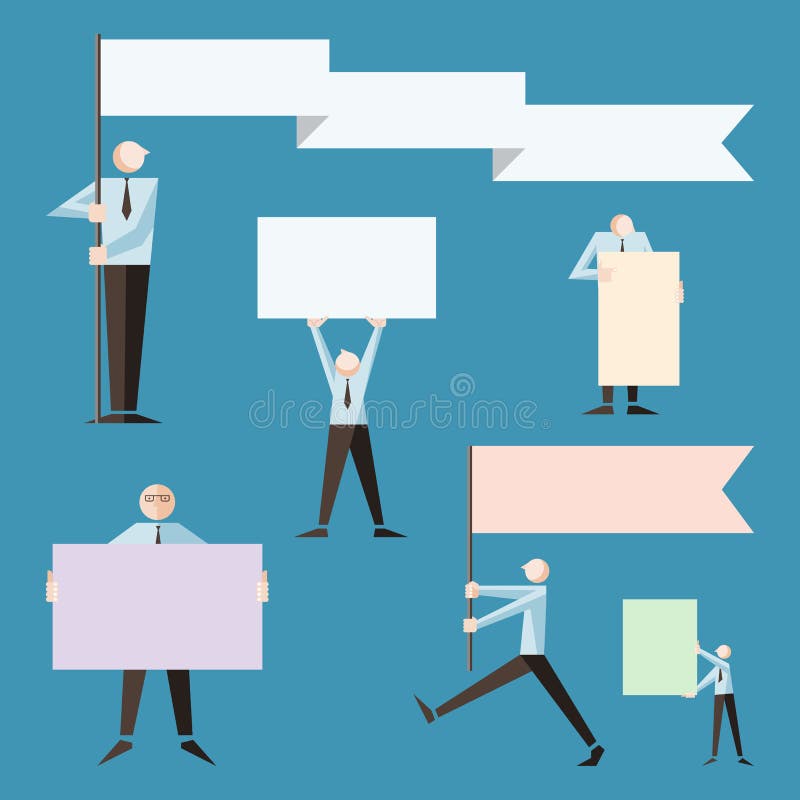 Man with banners stock vector. Illustration of flat, caricature - 70694747