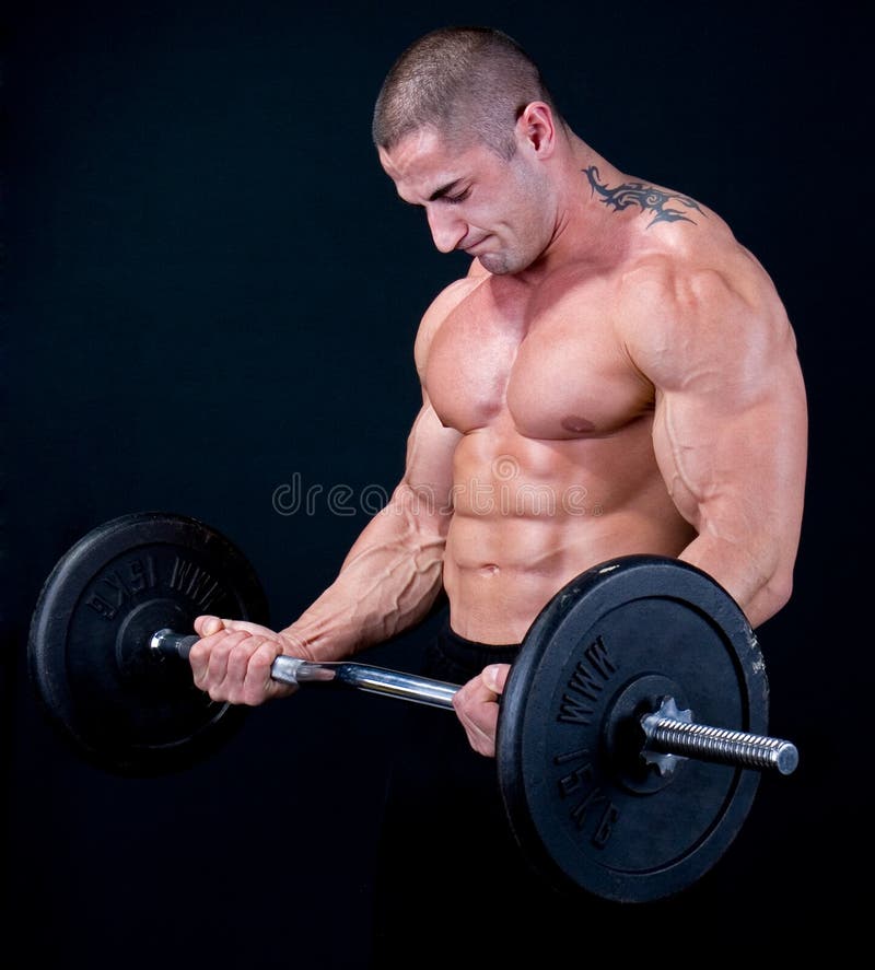 Man with a Bar Weights in Hands Stock Photo - Image of athletic ...