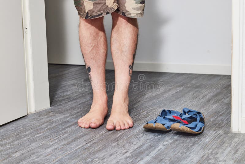 Man with Barefoot Shoes Standing on Floor Stock Photo - Image of lace ...