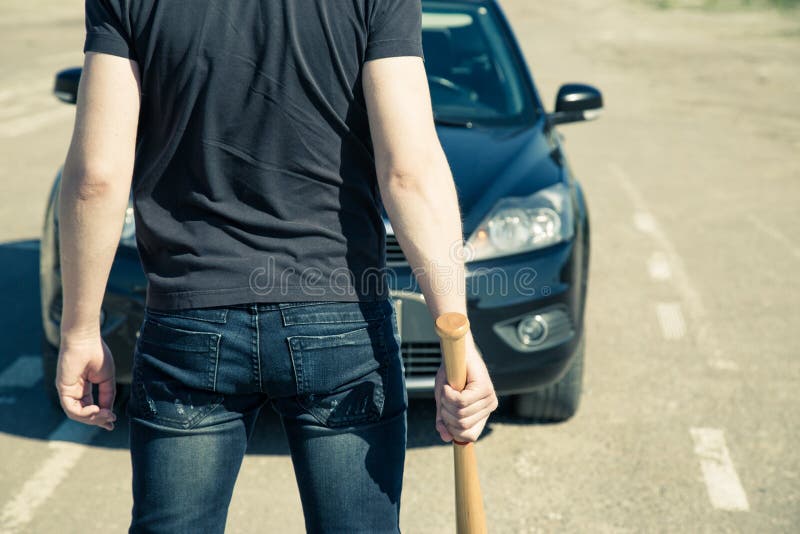 Man with Baseball Bat on the Road Stock Image - Image of baseball ...