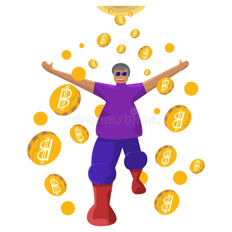 A Man Bath Under Bitcoin Rain in Flat Design Stock Vector ...