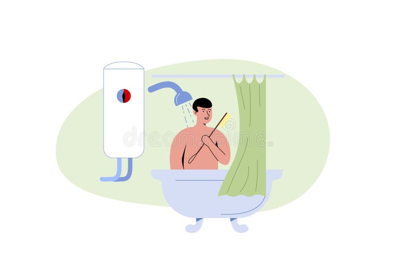 Man Bathing Scene. Flat Vector Stock Vector - Illustration of scene ...