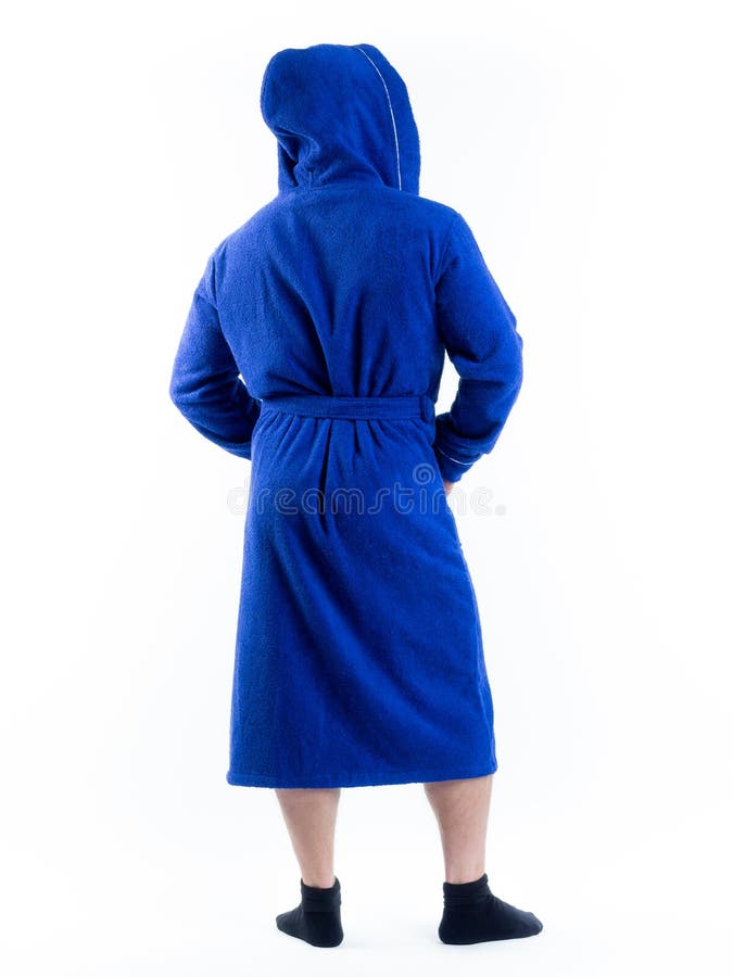 Man in a Bathrobe from the Back on an Isolated White Background Stock ...