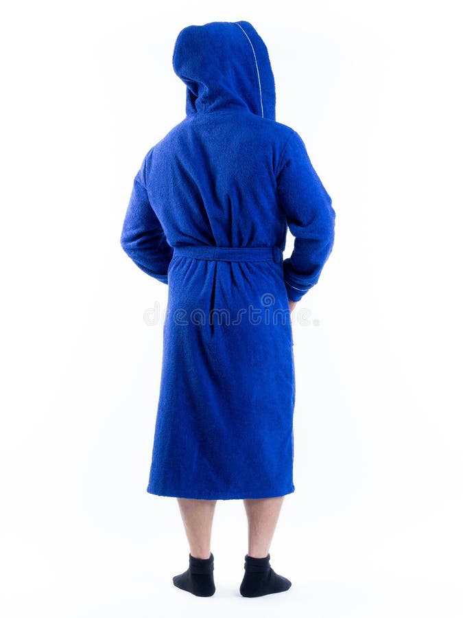 Man in a Bathrobe from the Back on an Isolated White Background Stock ...