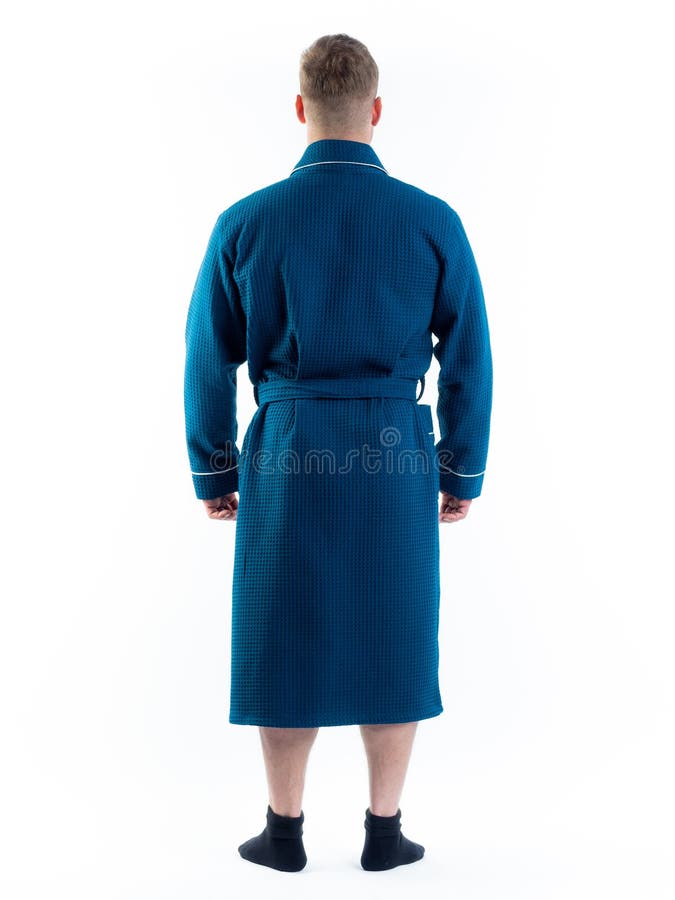 Man in a Bathrobe from the Back on an Isolated White Background Stock ...