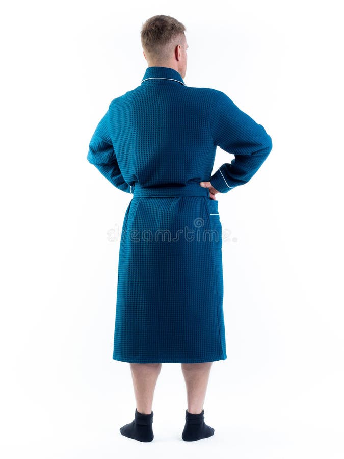 Man in a Bathrobe from the Back on an Isolated White Background Stock ...