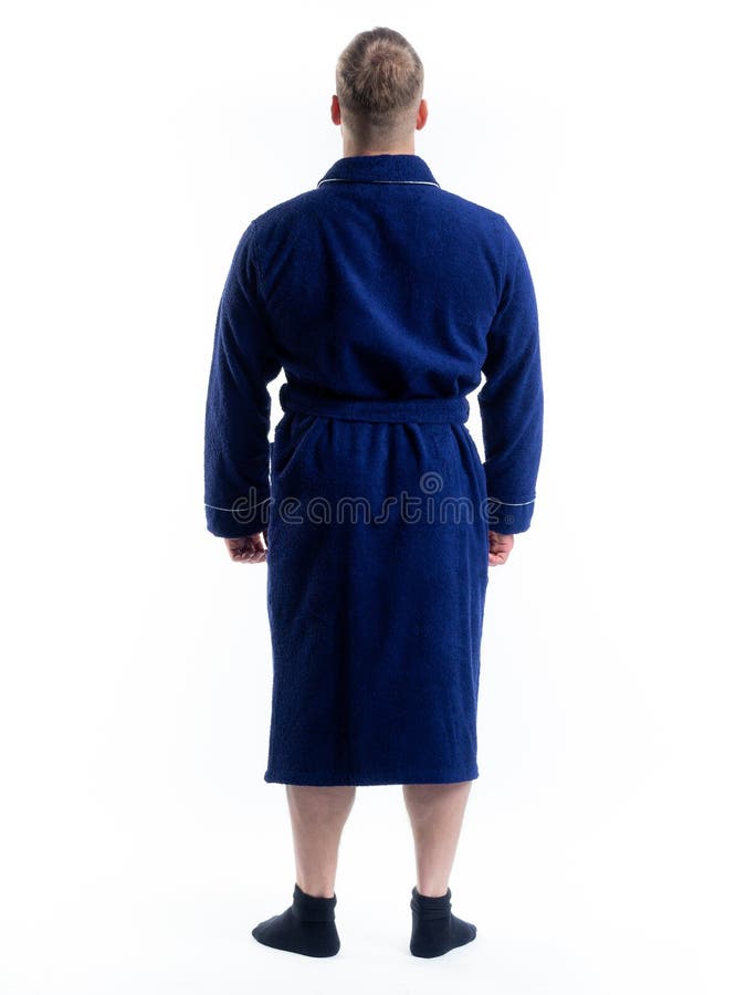 Man in a Bathrobe from the Back on an Isolated White Background Stock ...