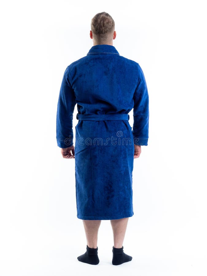 Man in a Bathrobe from the Back on an Isolated White Background Stock ...