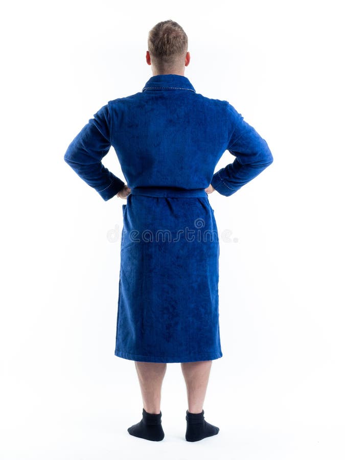 Man in a Bathrobe from the Back on an Isolated White Background Stock ...