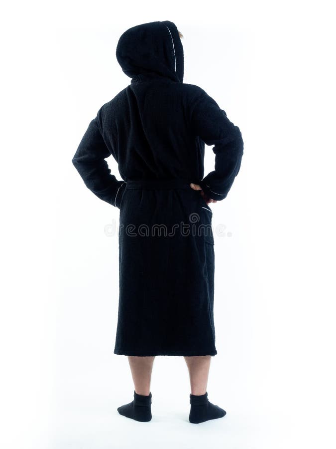 Man in a Bathrobe from the Back on an Isolated White Background Stock ...