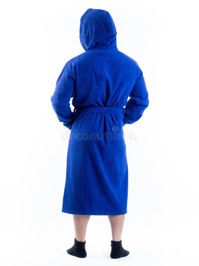 Man in a Bathrobe from the Back on an Isolated White Background Stock ...