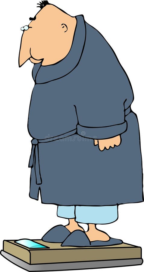 Fat Man on Scales stock illustration. Illustration of male - 13685119