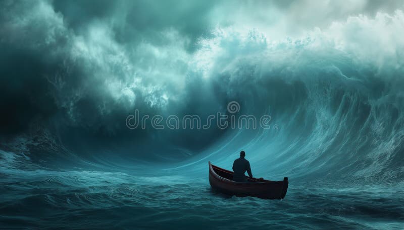 Man Battles Massive Wave while on Board Boat in the Ocean in a High ...