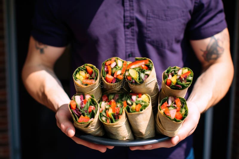 Man with Bbq Veggie Wraps Ready To Serve Stock Image - Image of cooking ...