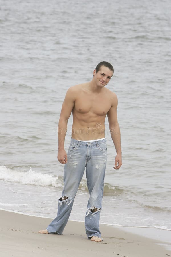 Portrait of Cute Young Man on the Beach, Blue Sky Stock Image - Image ...