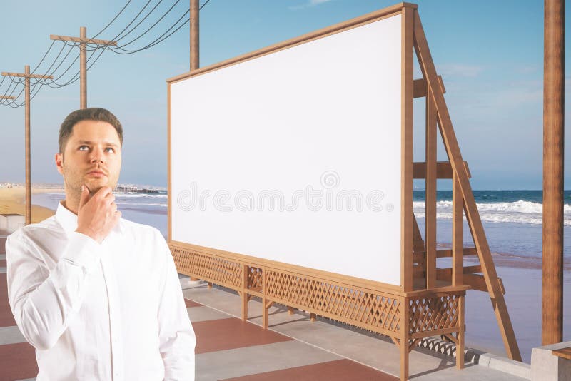 Man with beach billboard stock illustration. Illustration of attractive ...