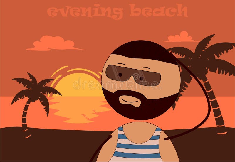 Man on the Beach in the Evening, Cartoon, Stock Vector - Illustration ...