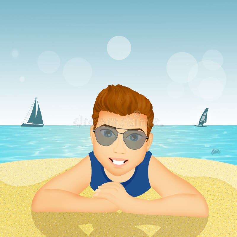 Man on the beach stock illustration. Illustration of funny - 119341251