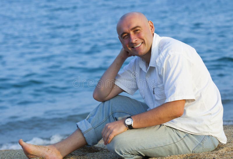 Man on beach near sea. stock image. Image of male, casual - 49840911