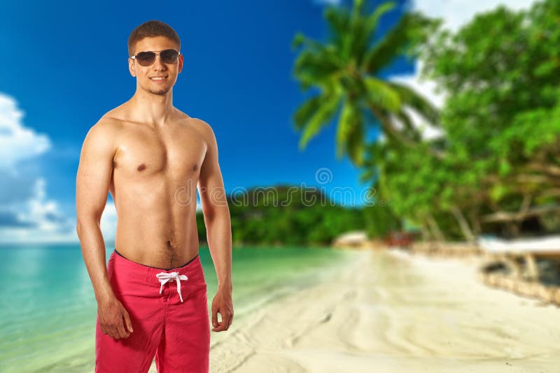Man on Beach with Palm Tree at Seychelles Stock Image - Image of travel ...