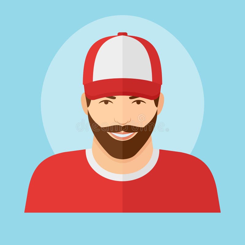 Man with Beard in Baseball Cap Flat Style Icon. Stock Vector ...