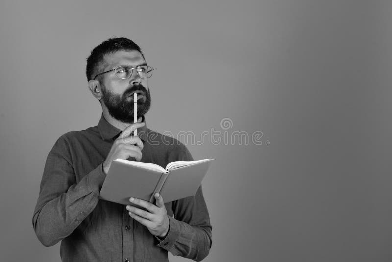 Professor with Thinking Face. Textbook in Blue Color Stock Image ...
