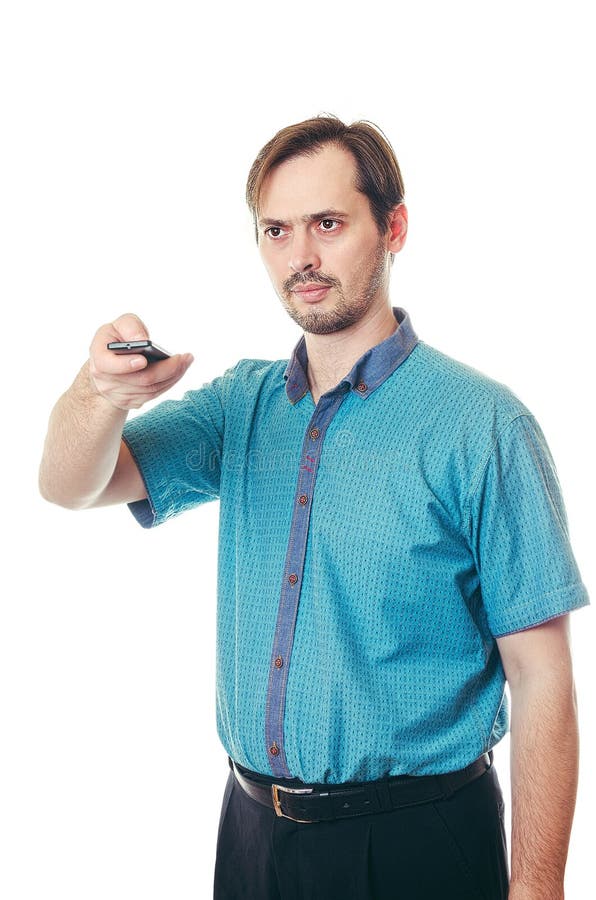 The Man with a Beard Changes Channels of the TV Set Stock Image - Image ...