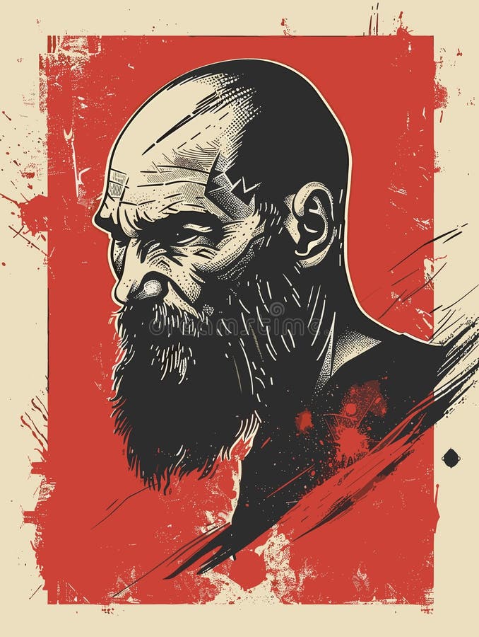 A Man with a Beard and a Beard is Drawn in Red and Black Stock ...