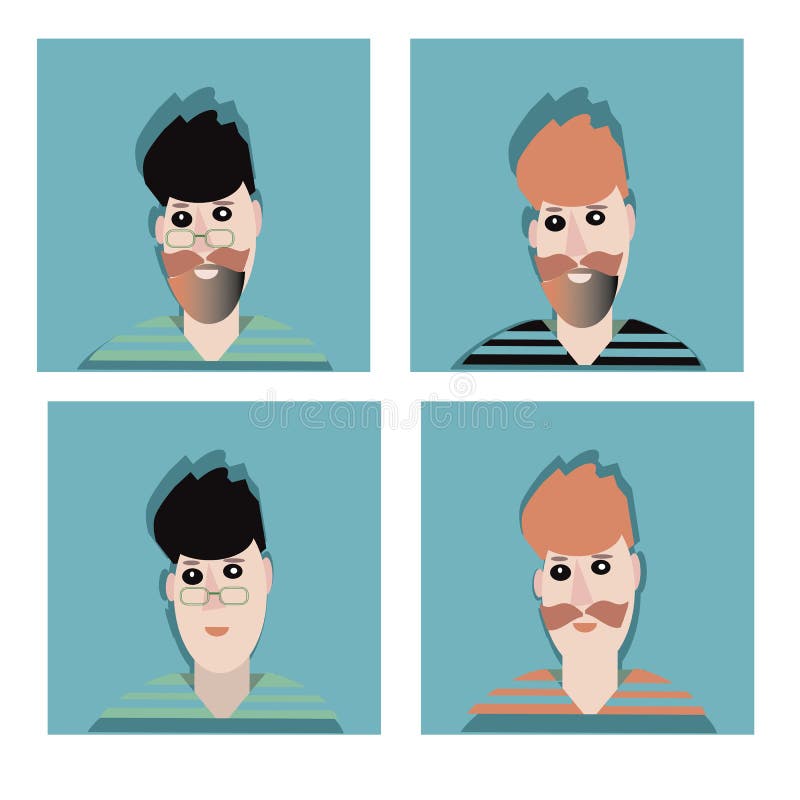 Man with Beard in Glass Flat Style Icon. Male Character Vector ...