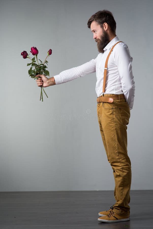 A Man Holds with a Bouquet of Roses Stock Image - Image of date, happy ...