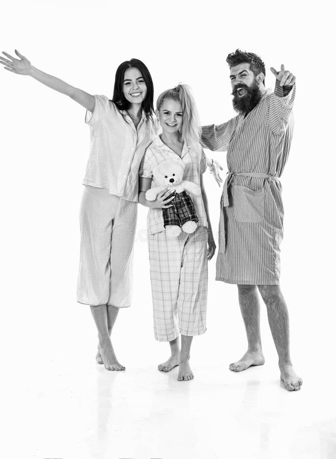 Man With Beard And Mustache Cute Blonde And Brunette Girls With Toy