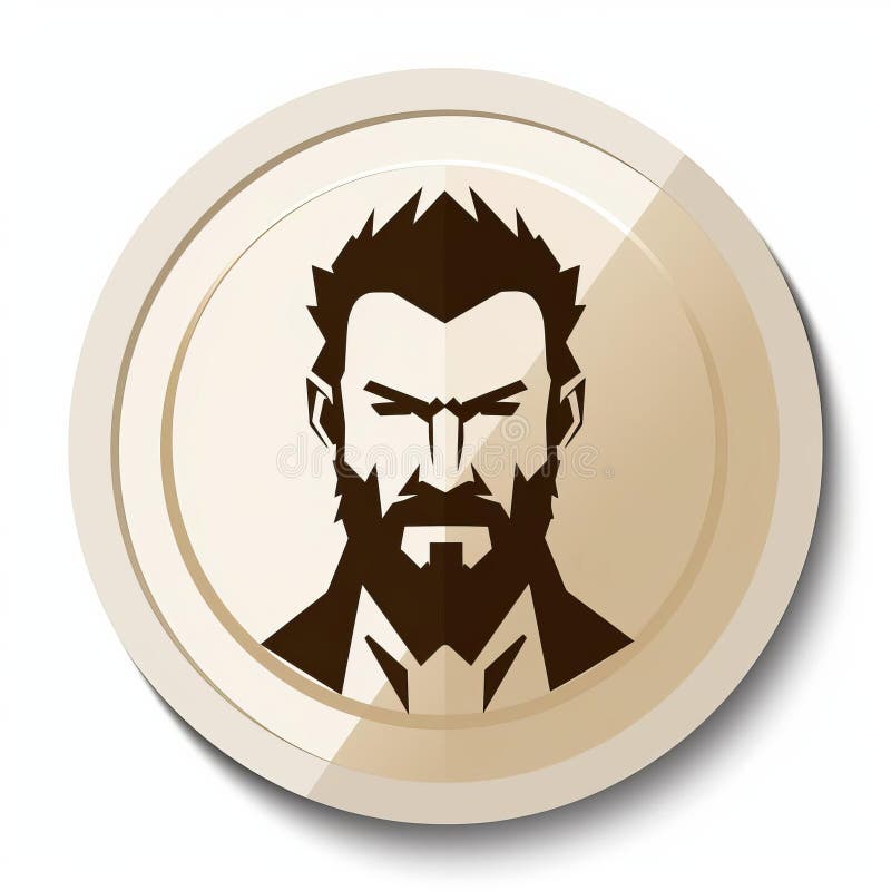 Minimalistic Logan Icon with Beard on Round Button - Vector ...