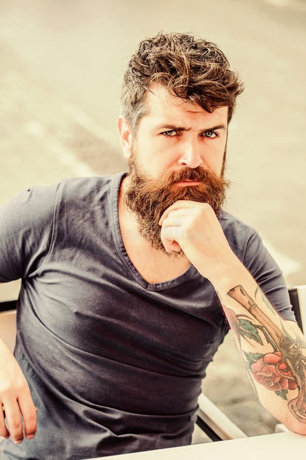 Man with Beard and Mustache Thoughtful Troubled. Making Hard Decision ...