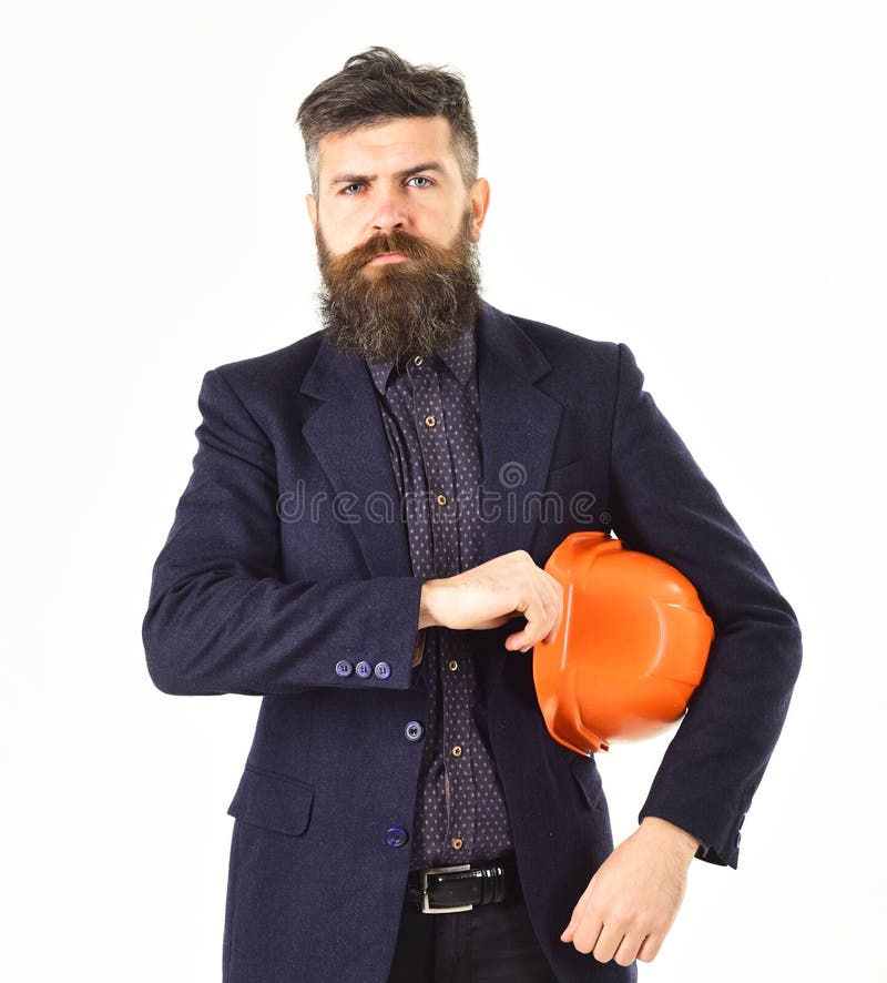Architect Controls Work. Man with Beard and Serious Face Stock Image ...