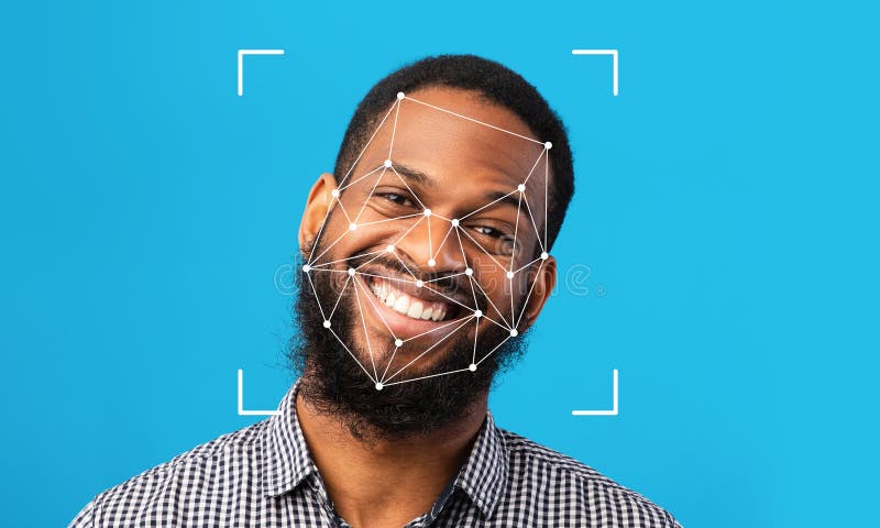 Facial Recognition Technology Applied on Joyful Person with Blue ...