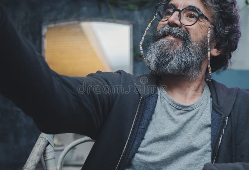 Man with Beard Taking a Self-portrait Stock Image - Image of brunette ...