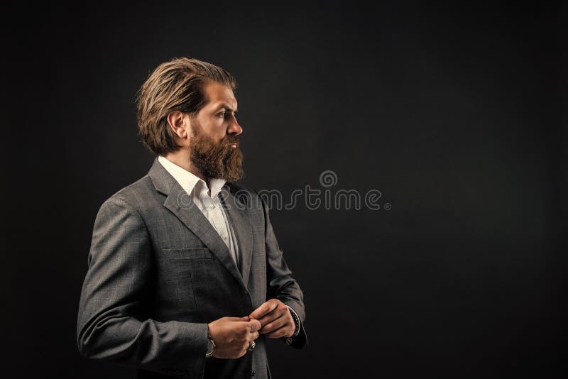 Man with Beard Wear Grey Suit Corporate Style, Public Speaker Concept ...