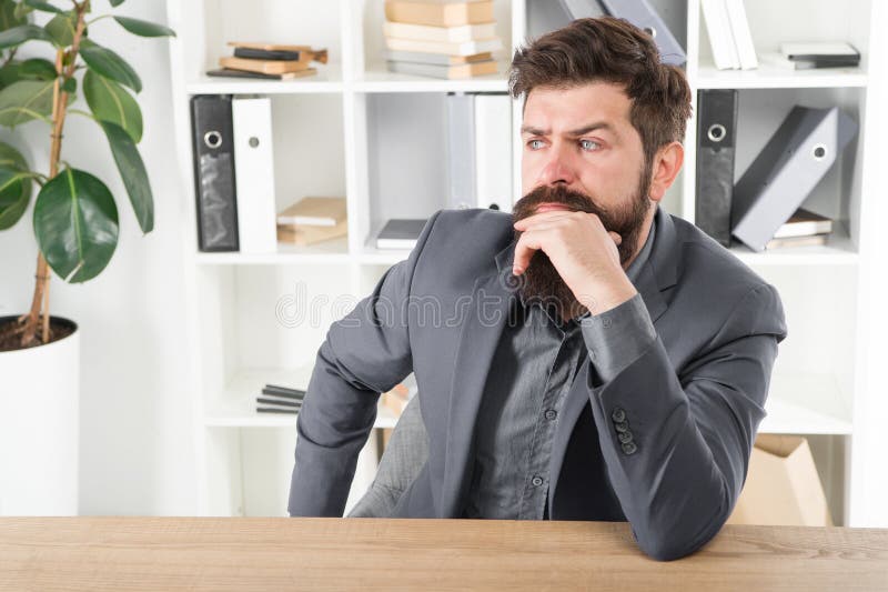 Man Bearded Businessman Thoughtful Face Solving Problem Making Decision ...