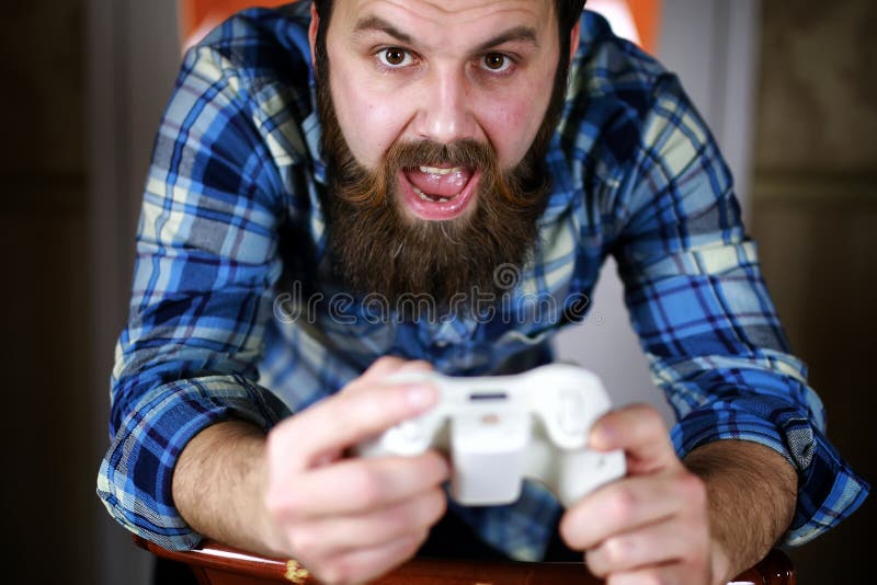 Man Bearded Video Game Play Stock Photo - Image of game, gaming: 80811540