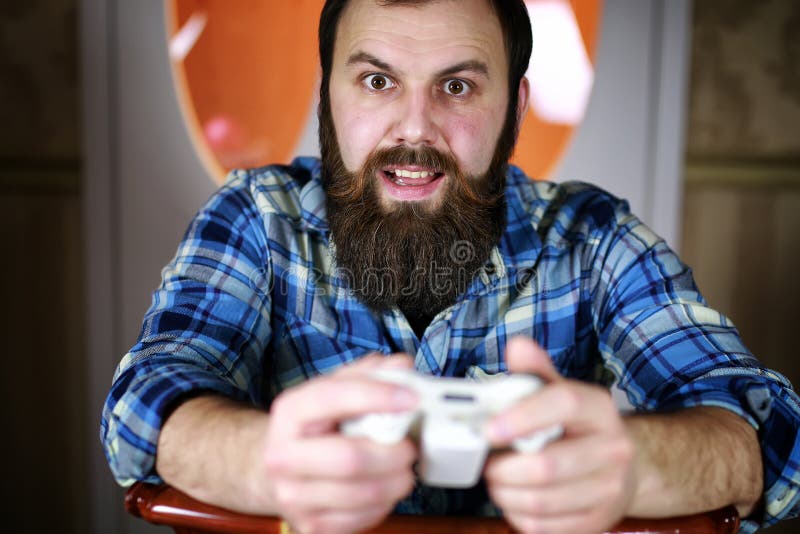 Man Bearded Video Game Play Stock Photo - Image of holding, gaming ...