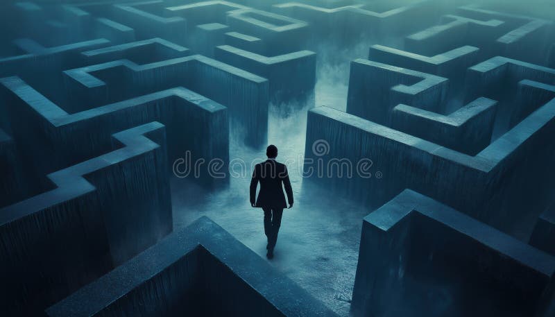 Man Becomes Disoriented and Bewildered in a Perplexing Labyrinth Stock ...