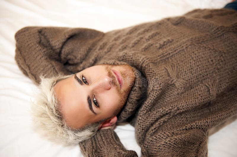 Man lying in bed stock photo. Image of happy, nightwear - 5929970