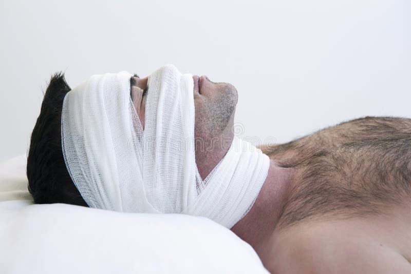 Man in bed with bandages stock image. Image of pain, recovery - 61501067