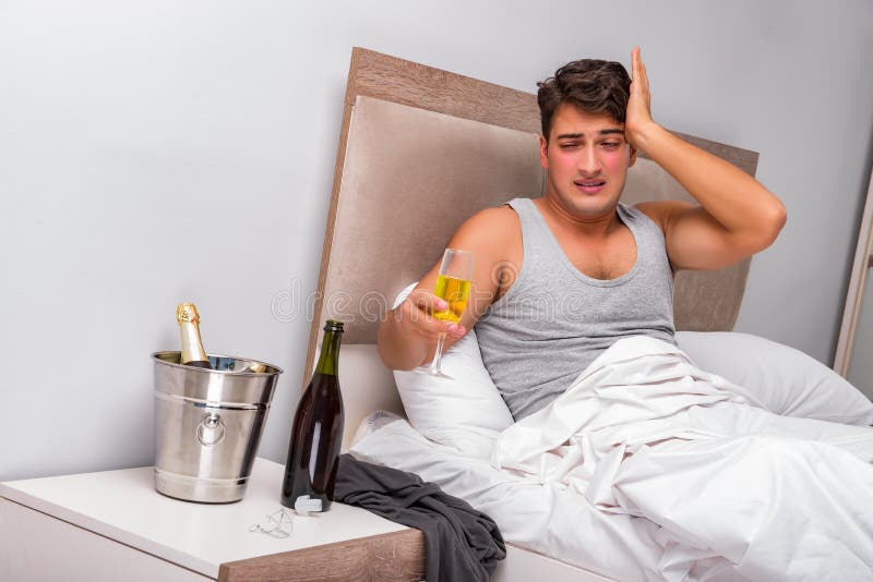Man in the Bed after Party - Hangover Concept Stock Photo - Image of ...